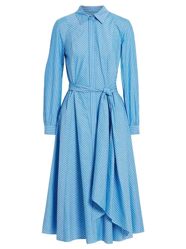 Carolina Herrera Belted Striped Cotton-poplin Midi Shirt Dress - Azure