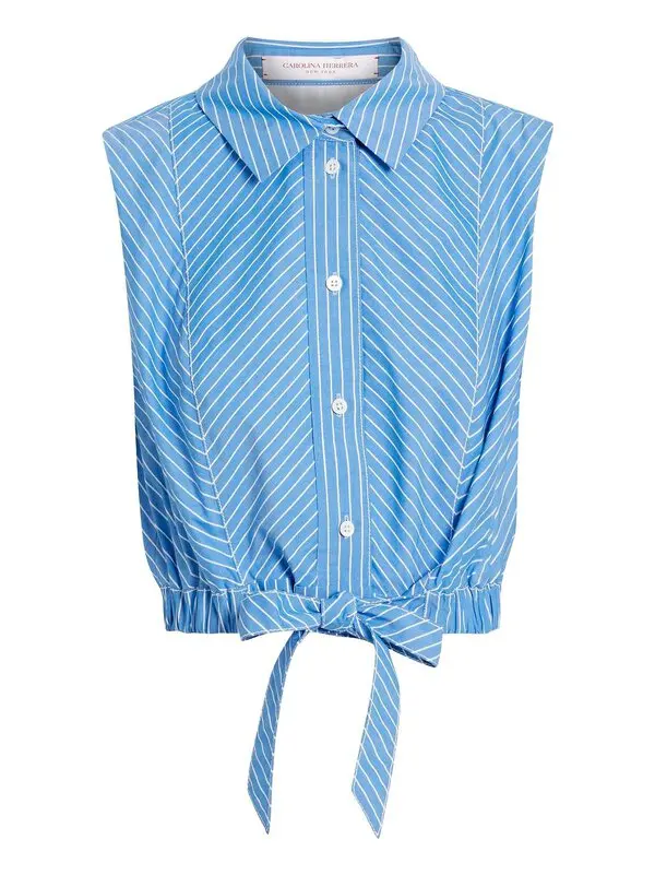 Carolina Herrera Striped Cotton-poplin Top - Azure