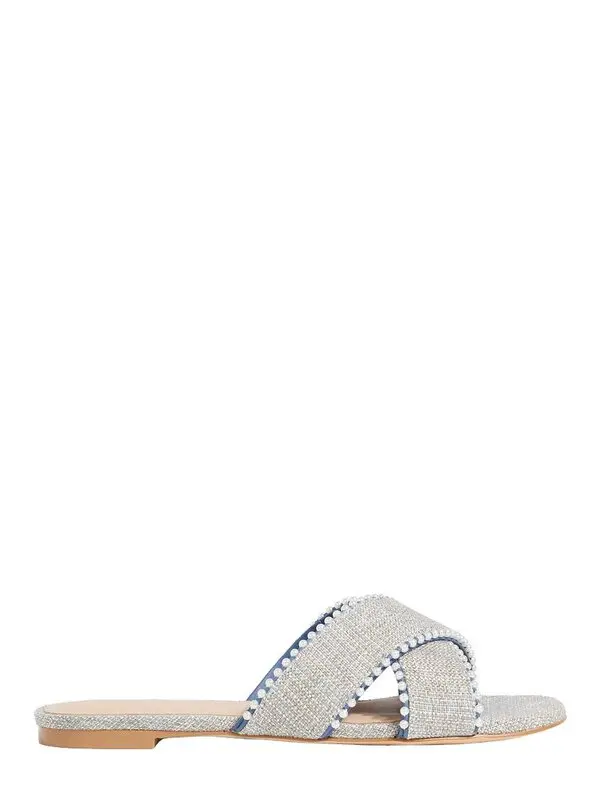 STUART WEITZMAN Roza Faux Pearl-embellished Tweed Sandals - Light Blue