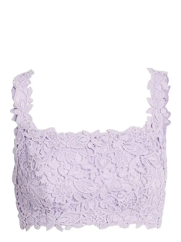 Carolina Herrera Cropped Guipure Lace Top - Lilac