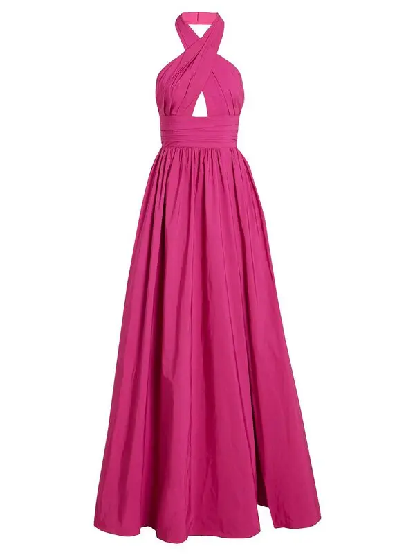 Marchesa Cutout Taffeta Halterneck Gown - Fuchsia