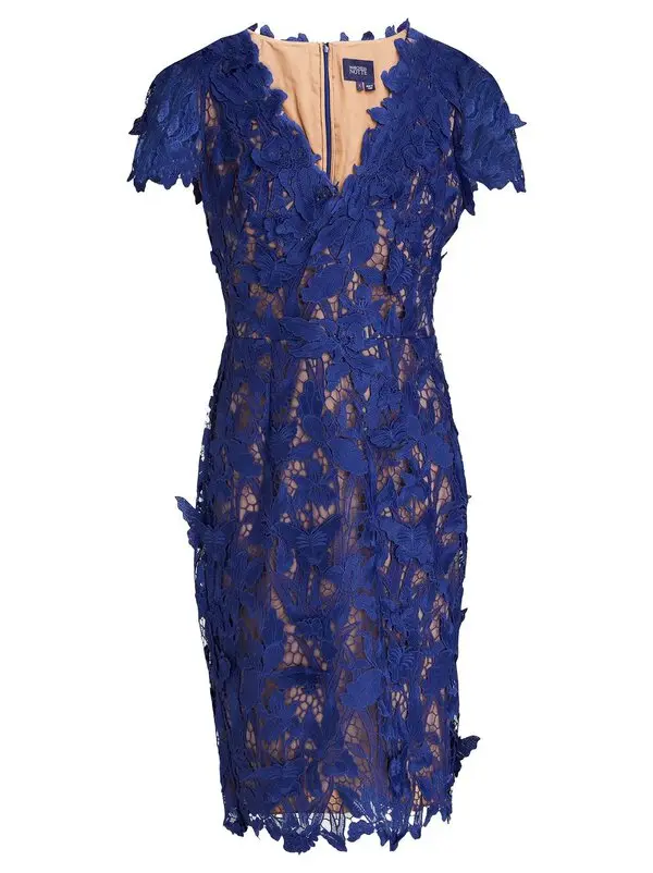Marchesa Guipure Lace Dress - Navy