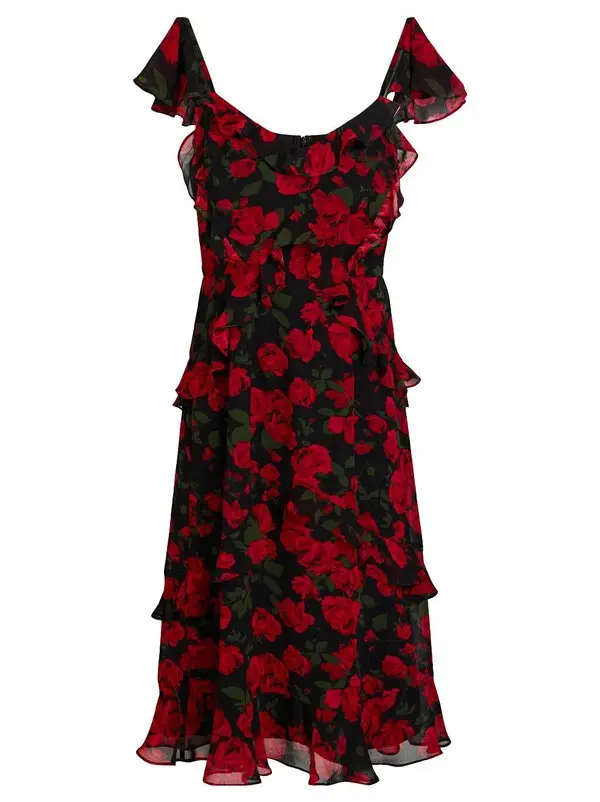 MIKAEL AGHAL Ruffled Floral-print Georgette Midi Dress - Red
