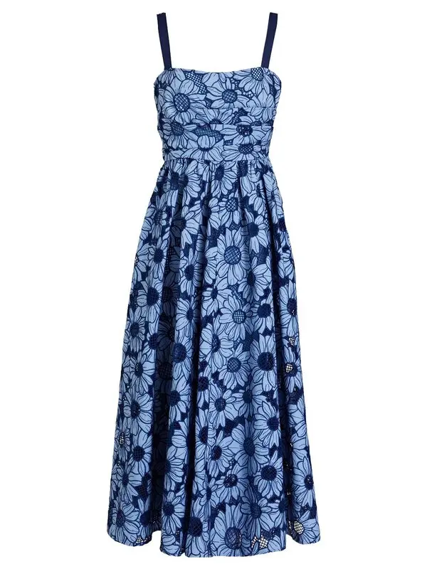 MIKAEL AGHAL Pleated Lace Midi Dress - Blue