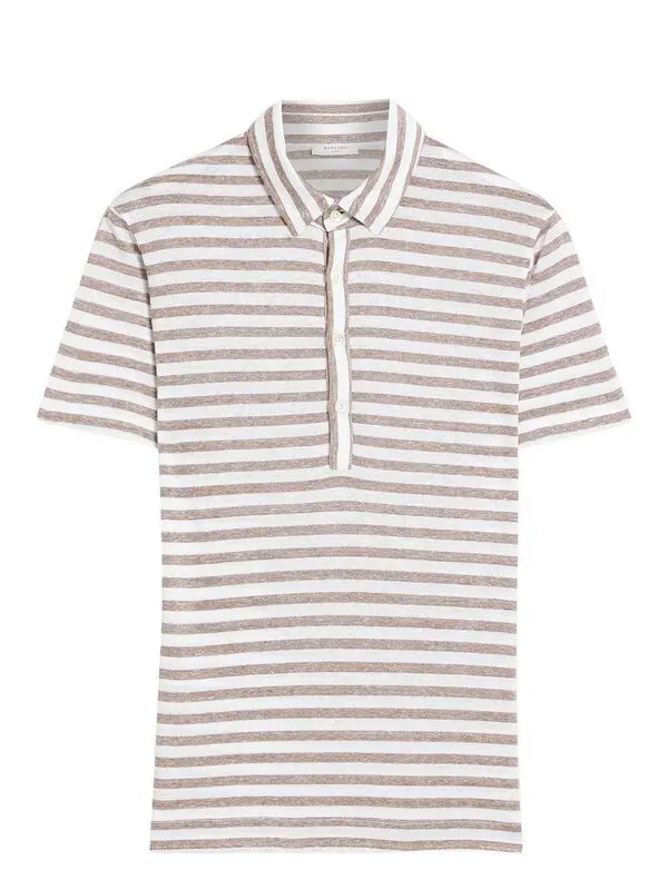 Boglioli Striped Linen Polo Shirt - Brown