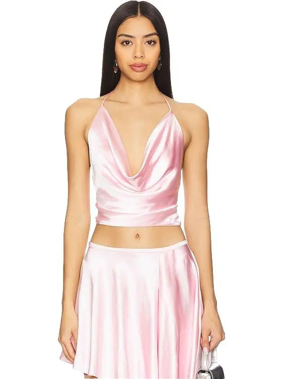 Bardot Andreama Satin Halter Top - Petal Pink