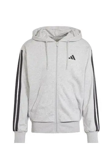 Adidas Essentials 3-stripes French Terry Full-zip Hoodie - Medium Grey Heather/black
