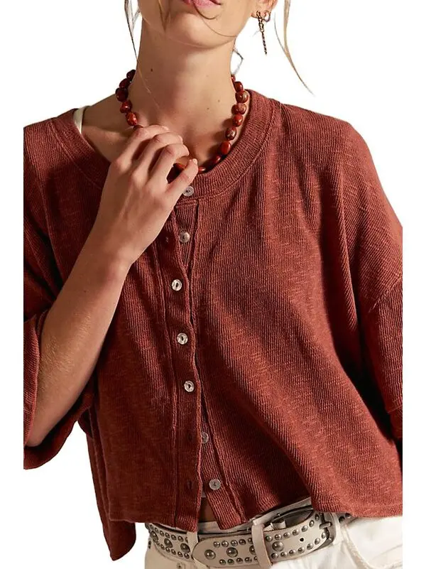 Free People We The Free Flashback Cardi Tee - Brandy Brown