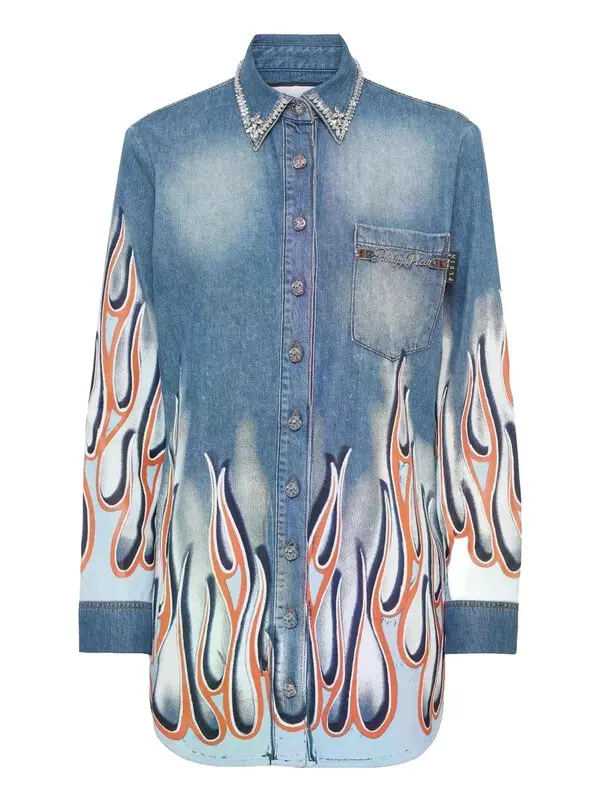 Philipp Plein Flame Racing Shirt - Blue