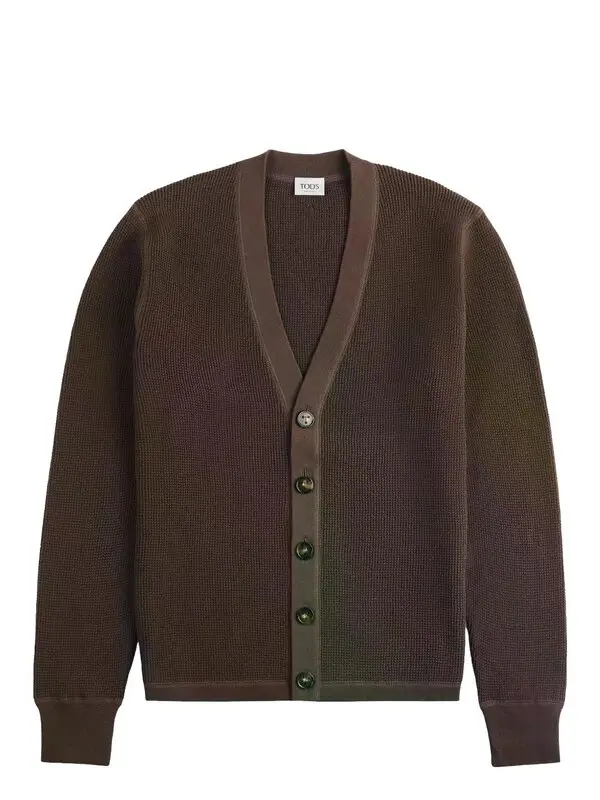 TOD'S Waffle-knit Cotton Cardigan - Brown