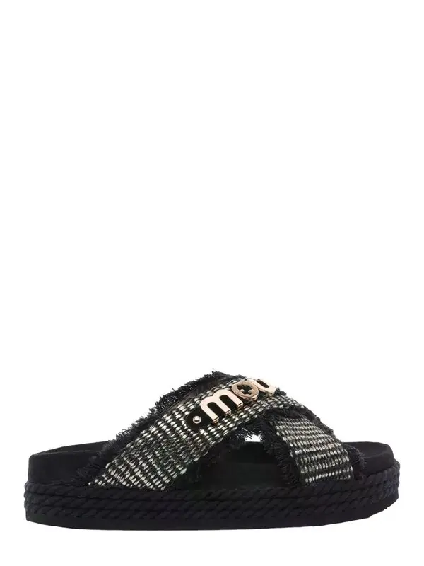 Mou Frayed-strap Platform Sandals - Black