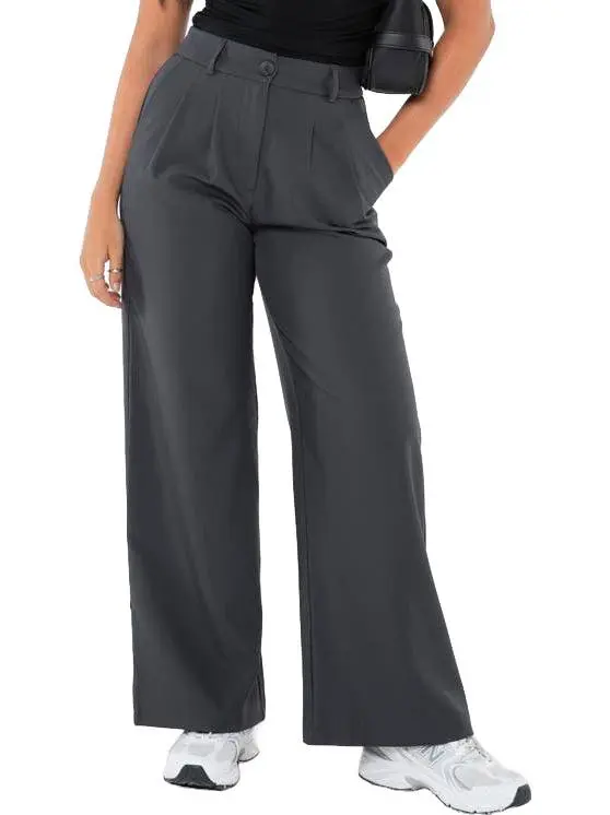 Princess Polly Archer Pleated Wide Leg Trousers - Charcoal