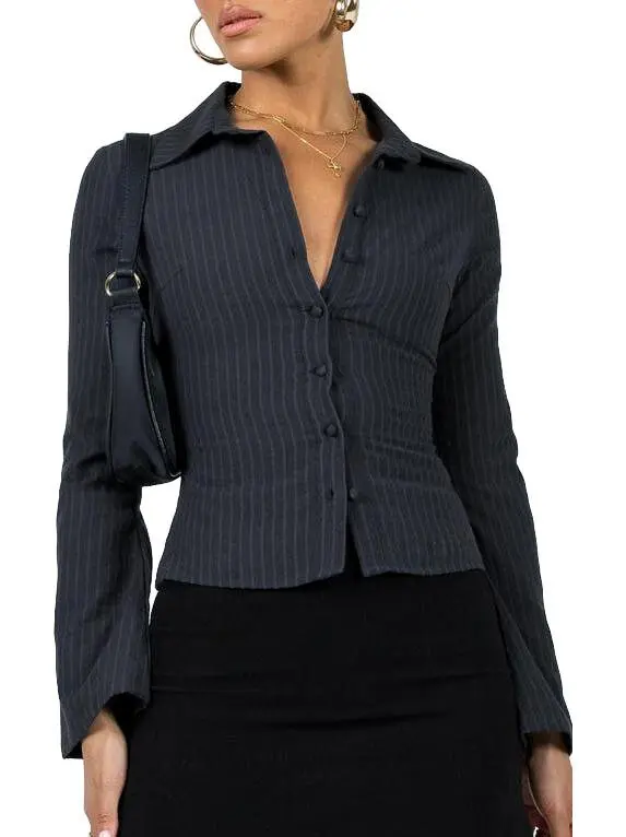 Princess Polly Anni Pinstripe Shirt - Black