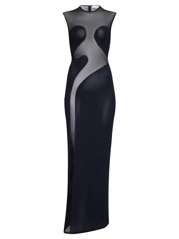 Alaïa Mesh-paneled Knit Maxi Dress - Black