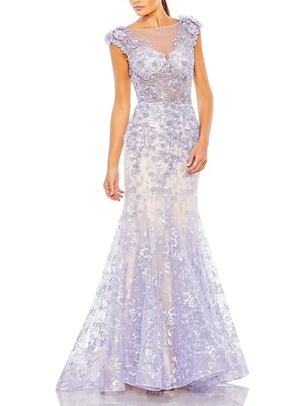 Mac Duggal Embellished Trumpet Gown - Lilac Nude