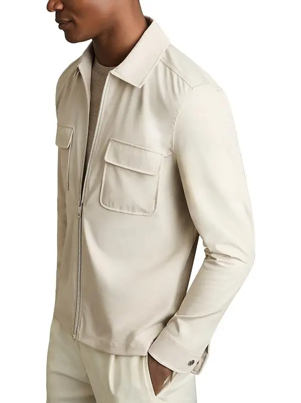 REISS Technical Zip Front Overshirt - Stone