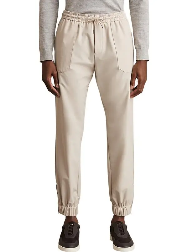 REISS Relaxed Drawstring Technical Cuffed Trousers - Stone