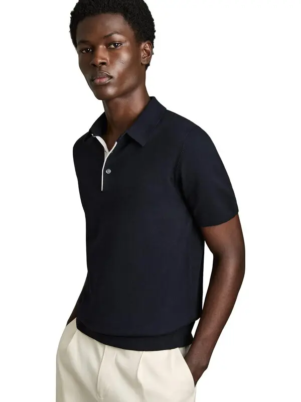 REISS Finch Contrast-placket Polo Shirt With Cotton - Navy