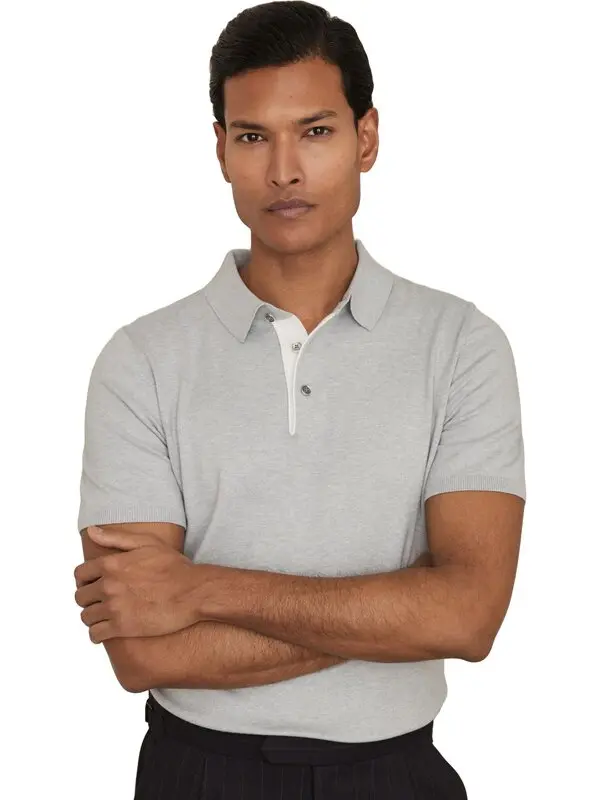 REISS Finch Contrast-placket Polo Shirt With Cotton - Washed Sage Green
