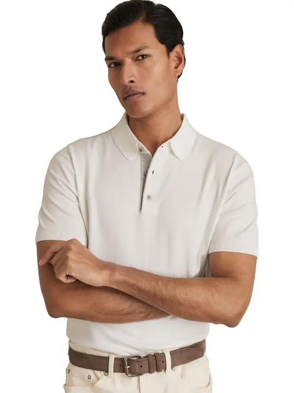 REISS Finch Contrast-placket Polo Shirt With Cotton - White