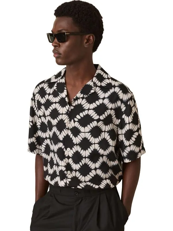 REISS Makarb Abstract Floral Print Cuban Shirt - Black Multi