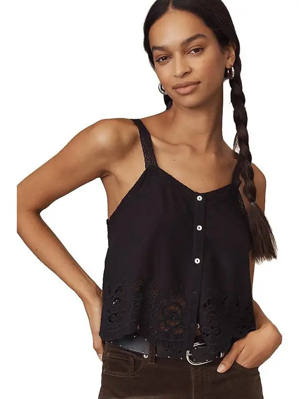 Anthropologie Scallop-trim Lace Tank Top - Black Onyx