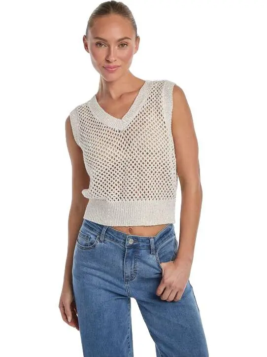 THE NOLI SHOP Noli Yoga Addison Sequin Crochet Top - Pearl