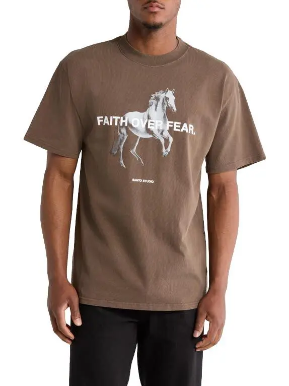 SANTO STUDIO Faith Over Fear Cotton Graphic T-shirt - Holy Brown