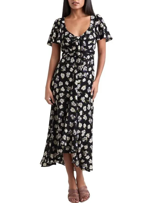 Cinq À Sept Isha Tossed Poppies Midi Dress - Navy Multi