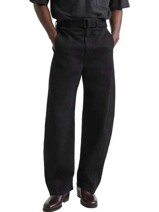 LEMAIRE Twisted Seam Belted Barrel Leg Jeans - Black