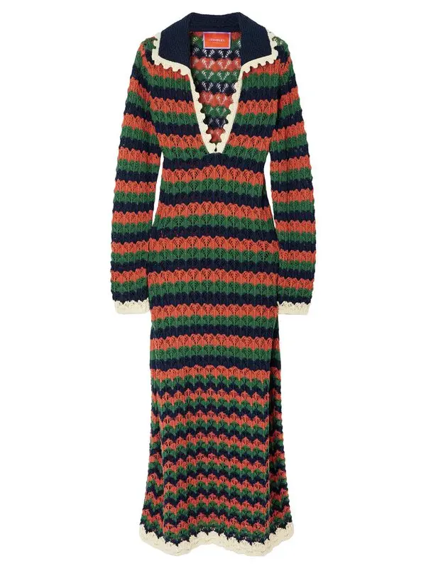 La DoubleJ Perry Scalloped Striped Midi Dress - Multi
