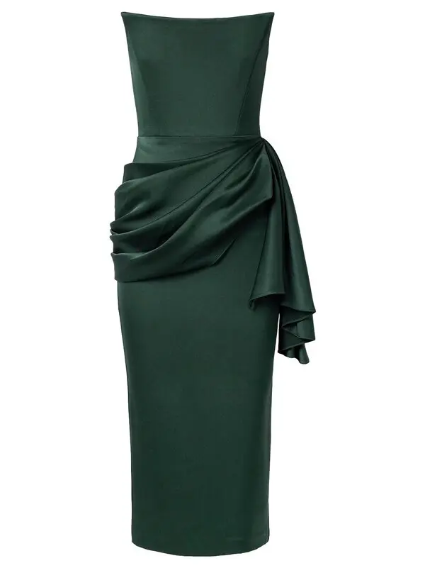 Alex Perry Strapless Draped Midi Dress - Green
