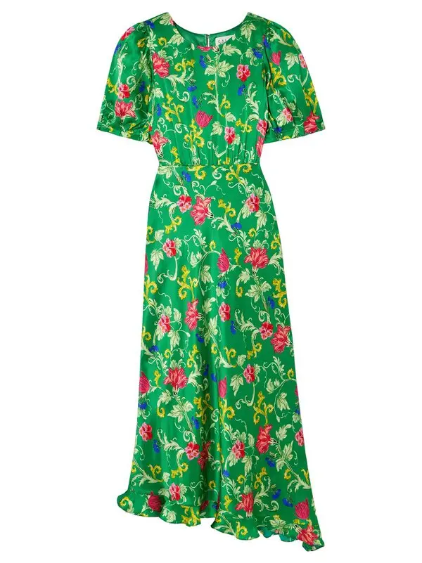 Saloni Vida D Ruffled Floral-print Dress - Green