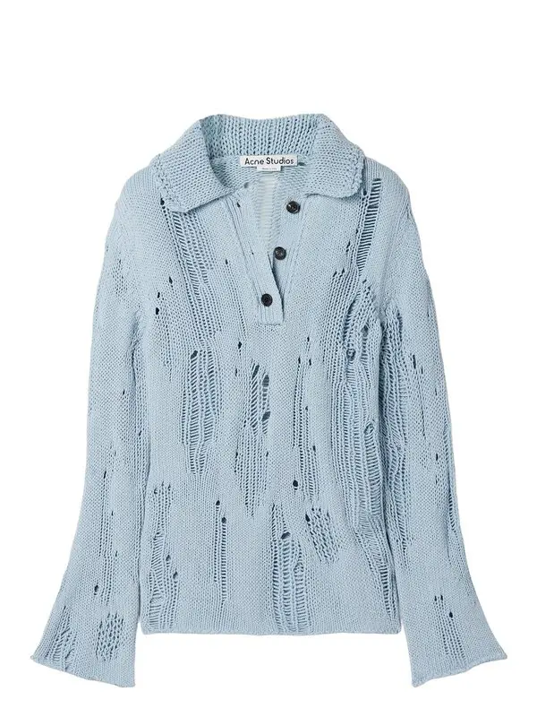 Acne Studios Distressed Organic Cotton And Wool-blend Sweater - Blue