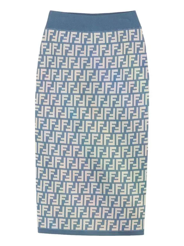 Fendi Ff-jacquard Midi Skirt - Blue