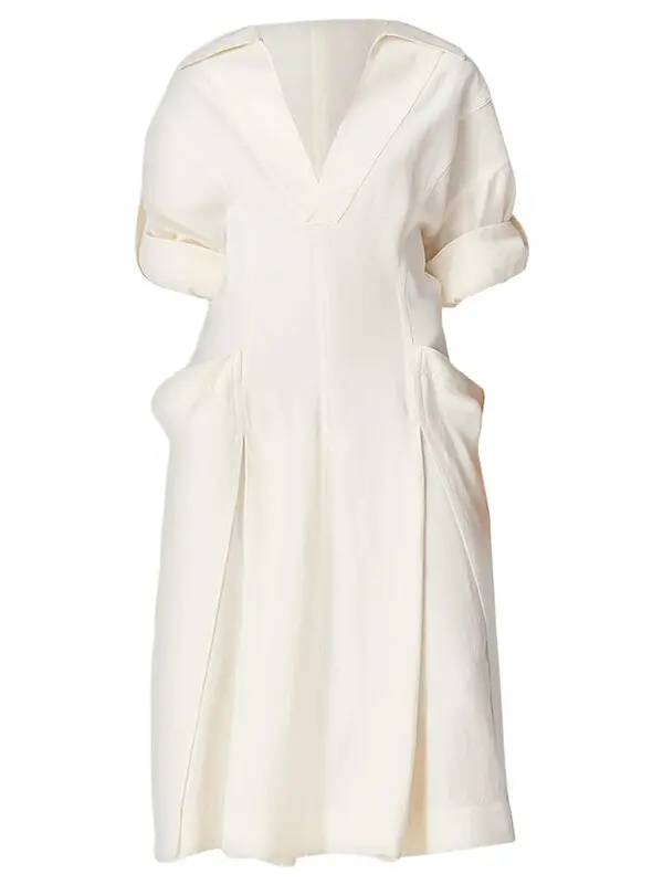 Bottega Veneta Grainy Viscose And Linen Fit-and-flare Midi Dress - Chalk Wht