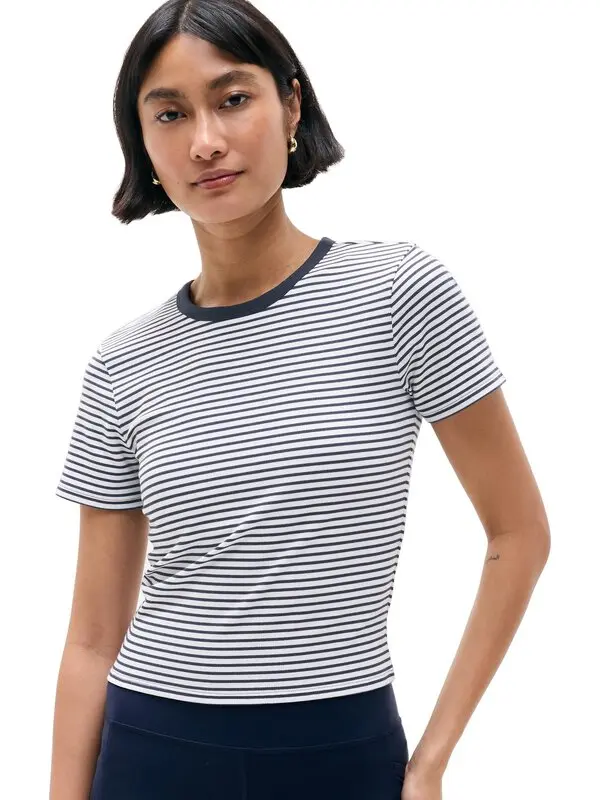 Athleta Signature Rib Crop T-shirt - Martina Navy Stripe