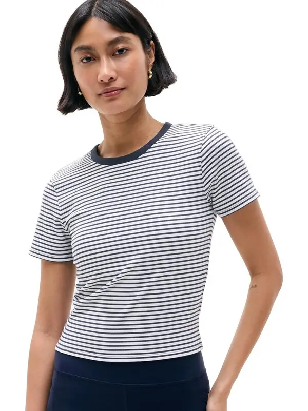 Athleta Signature Rib Crop Tee - Martina Navy Stripe
