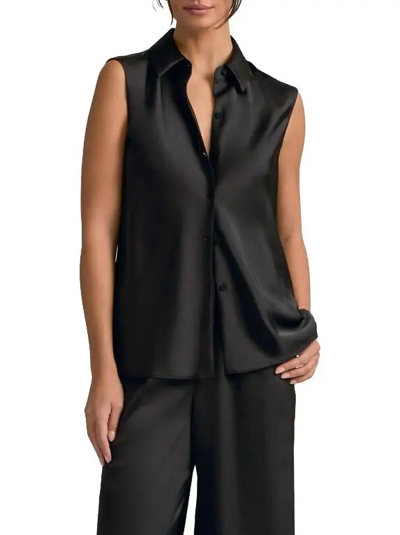 FAVORITE DAUGHTER Agatha Sleeveless Crepe Satin Shirt - Black