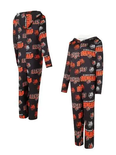 CONCEPTS SPORT Cincinnati Bengals Roadway Allover Print Microfleece Full-zip Union Suit - Black