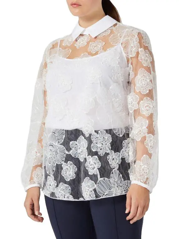 Marina Rinaldi Godezia Embroidered Lace Shirt - Optical White