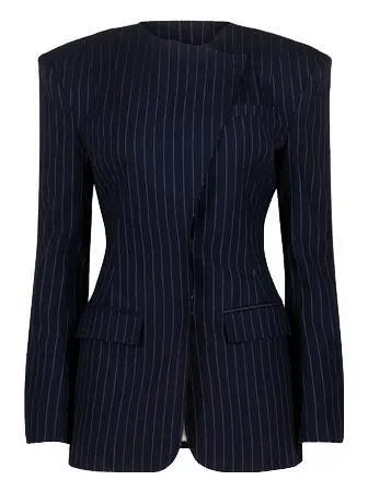 SAEMDI Pinstripe Suit Jacket - Navy