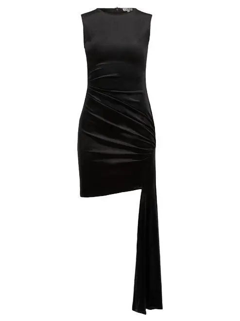 SAEMDI Velvet Side Tail Mini Dress - Black