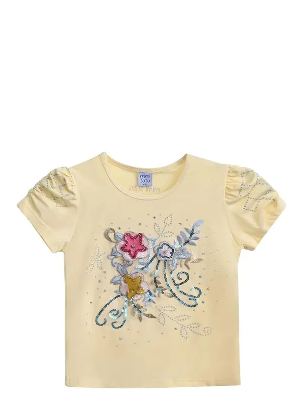 MIMI TUTU Flowers Applique T-shirt - Yellow