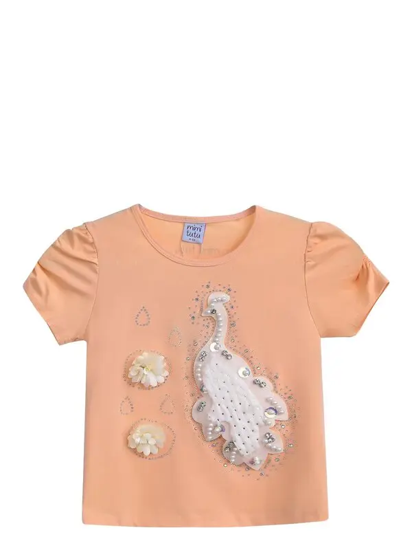 MIMI TUTU Peacock Applique T-shirt - Peach