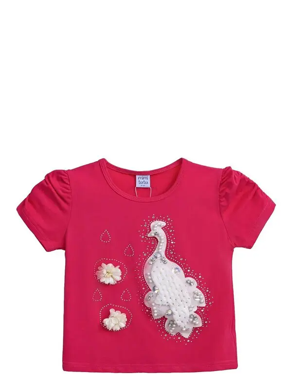 MIMI TUTU Peacock Applique T-shirt - Pink Raspberry