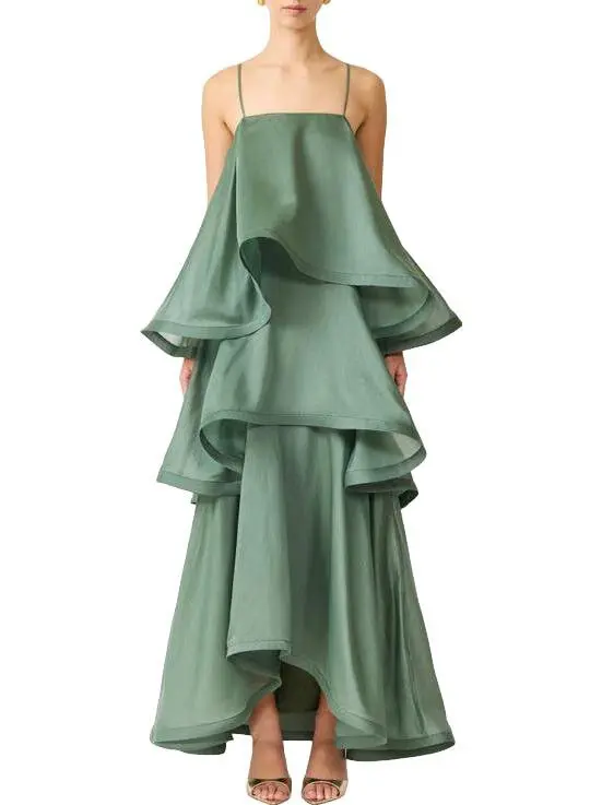 ELLIATT Noemi Tiered Voile Maxi Dress - Sage Green