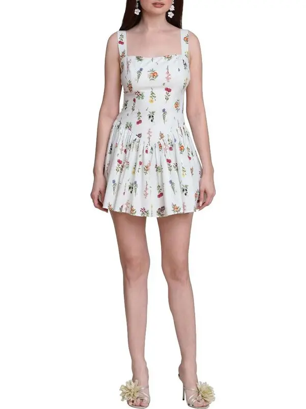 Avec Les Filles Lemon Print Stretch Cotton Minidress - Cream Botanical