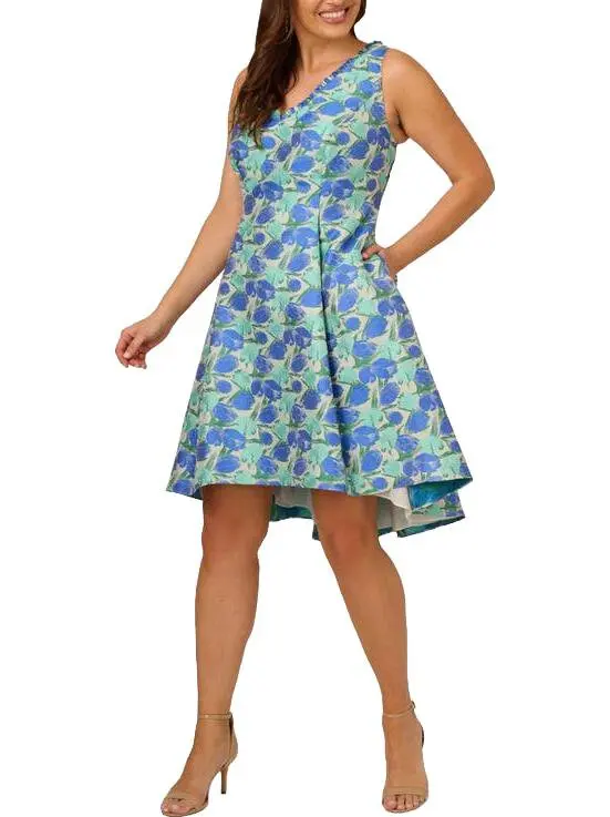 Adrianna Papell Floral Jacquard Fit & Flare Dress - Blue/ Green Multi