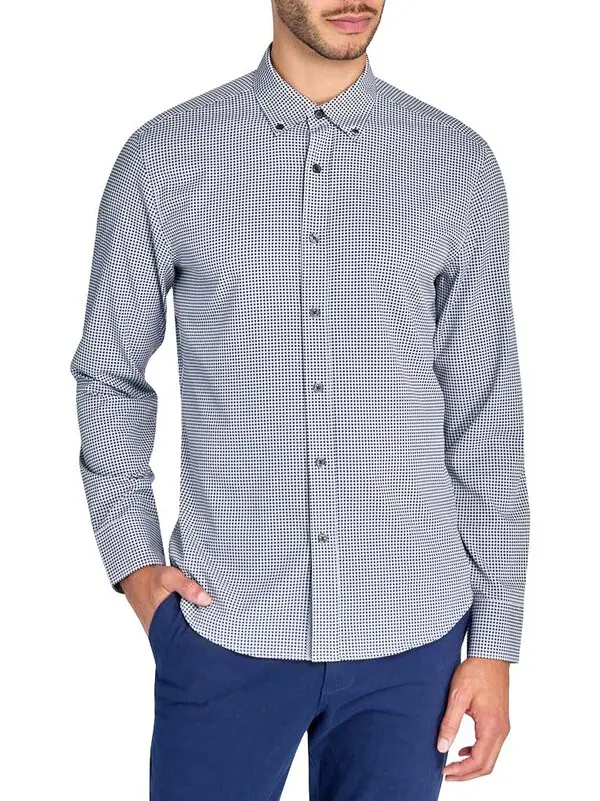 CON.STRUCT Slim Fit Micro Plaid Recycled 4-way Stretch Performance Long Sleeve Shirt - Black